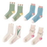 4 Pairs Floral Crew Socks for Women, Vintage Cotton Socks with Cute ...