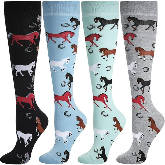 4 Pairs Funny Animal Knee Socks Novelty Animal Lovers Gifts Warm Horse ...