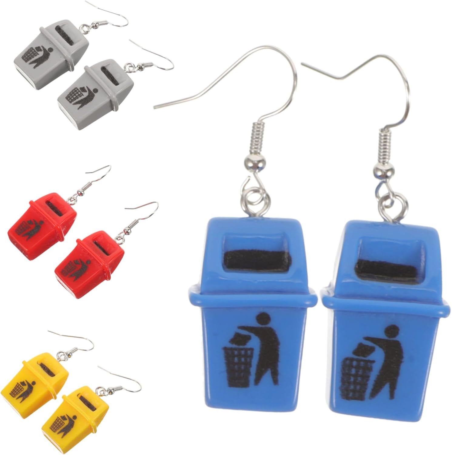 4 Pairs Garbage Can Shape Earrings Bright Dangle Drop Earrings Funny ...