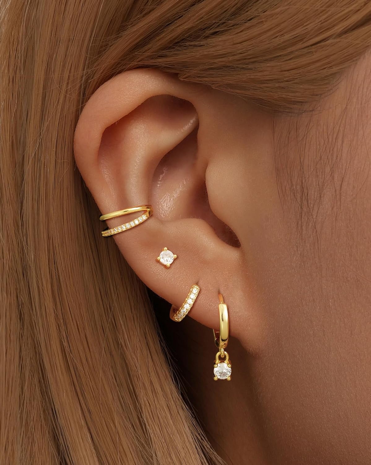 4 Pairs Gold Hoop Earrings Set For Women Dangle Stack 14K Gold Plated H ...