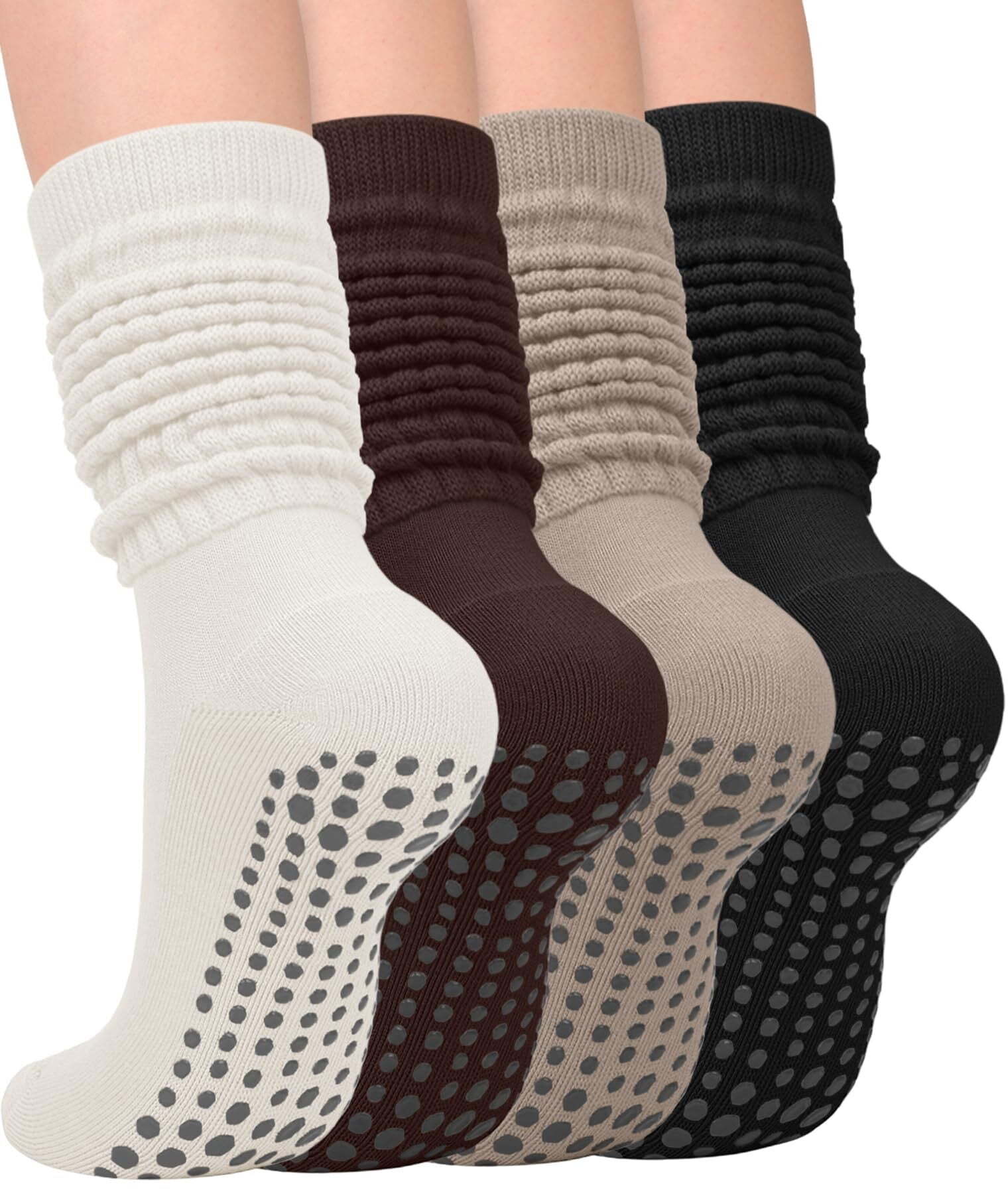 4 Pairs Grip Pilates Socks for Women Yoga Slouch Socks with Grips for ...