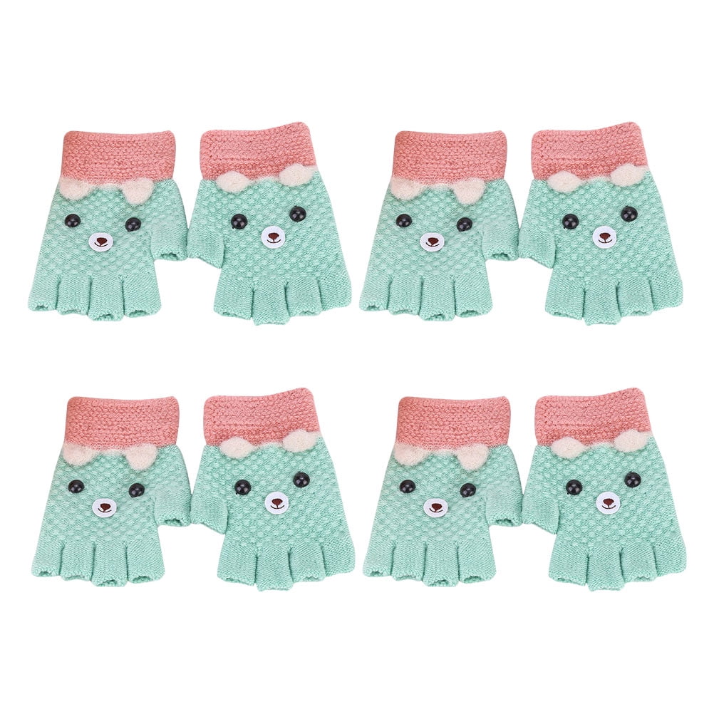 4 Pairs Half Finger Cartoon Gloves Warm Children Fingerless Gloves ...