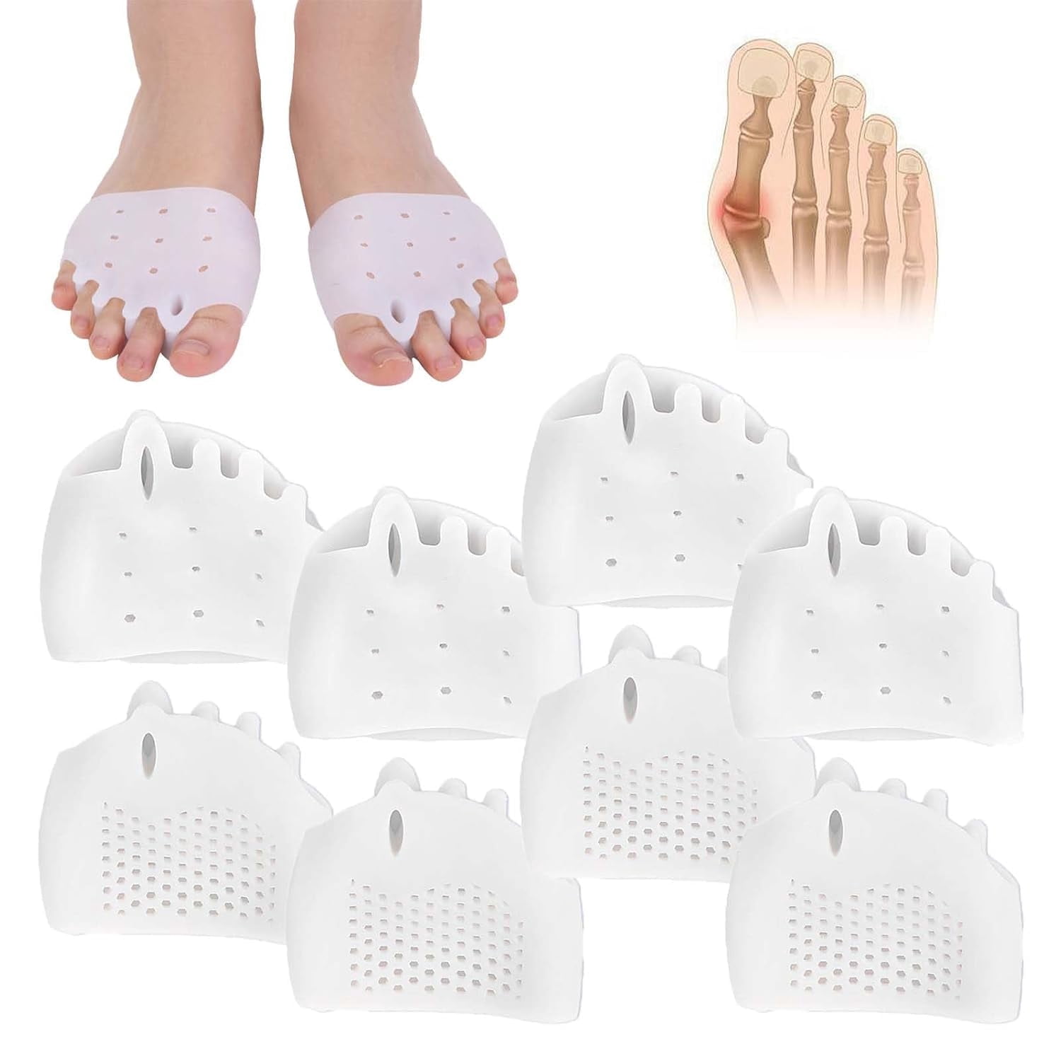 4 Pairs Silicone Toe Spacers & Bunion Corrector for Women & Men, Soft ...