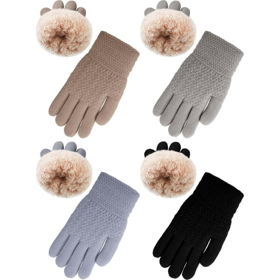 4 Pairs Kids Fleece Lined Gloves Winter Warm Knit Gloves for Girls Boys ...