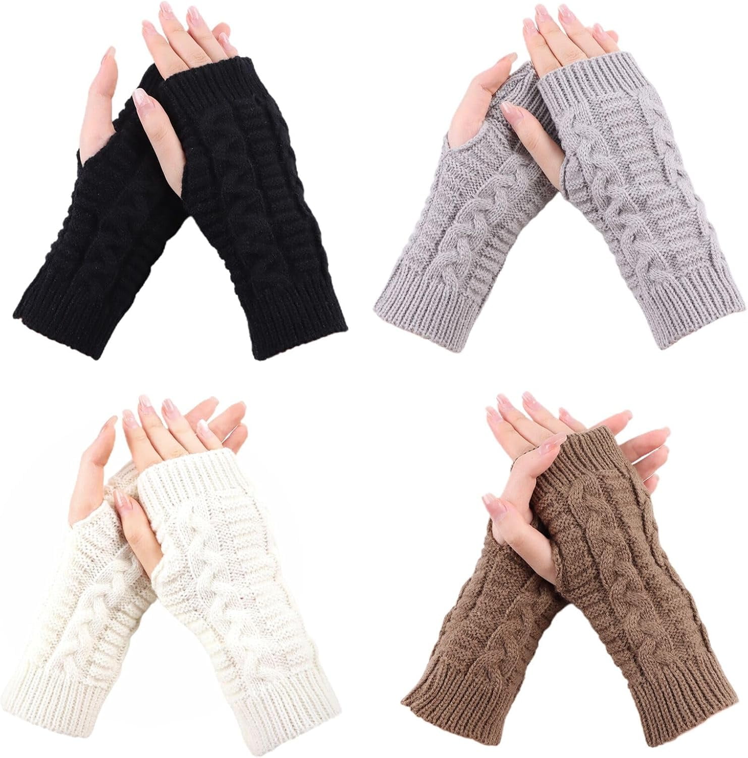 4 Pairs Knitted Fingerless Gloves for Women Winter Thumbhole Wrist ...
