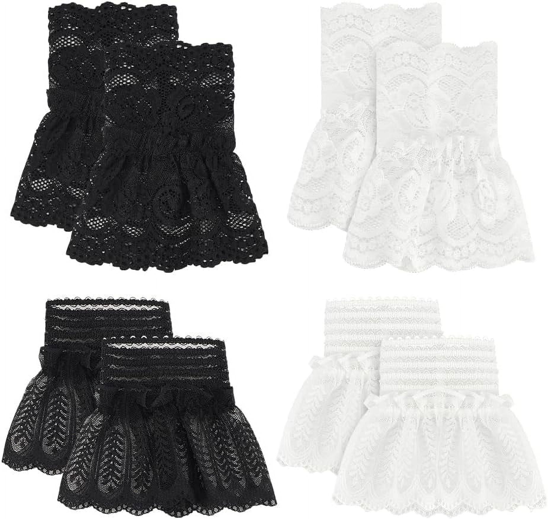 4 Pairs Lace Cuffs 4 Style Women Ruffled Floral Lace Wrist Cuffs Black ...