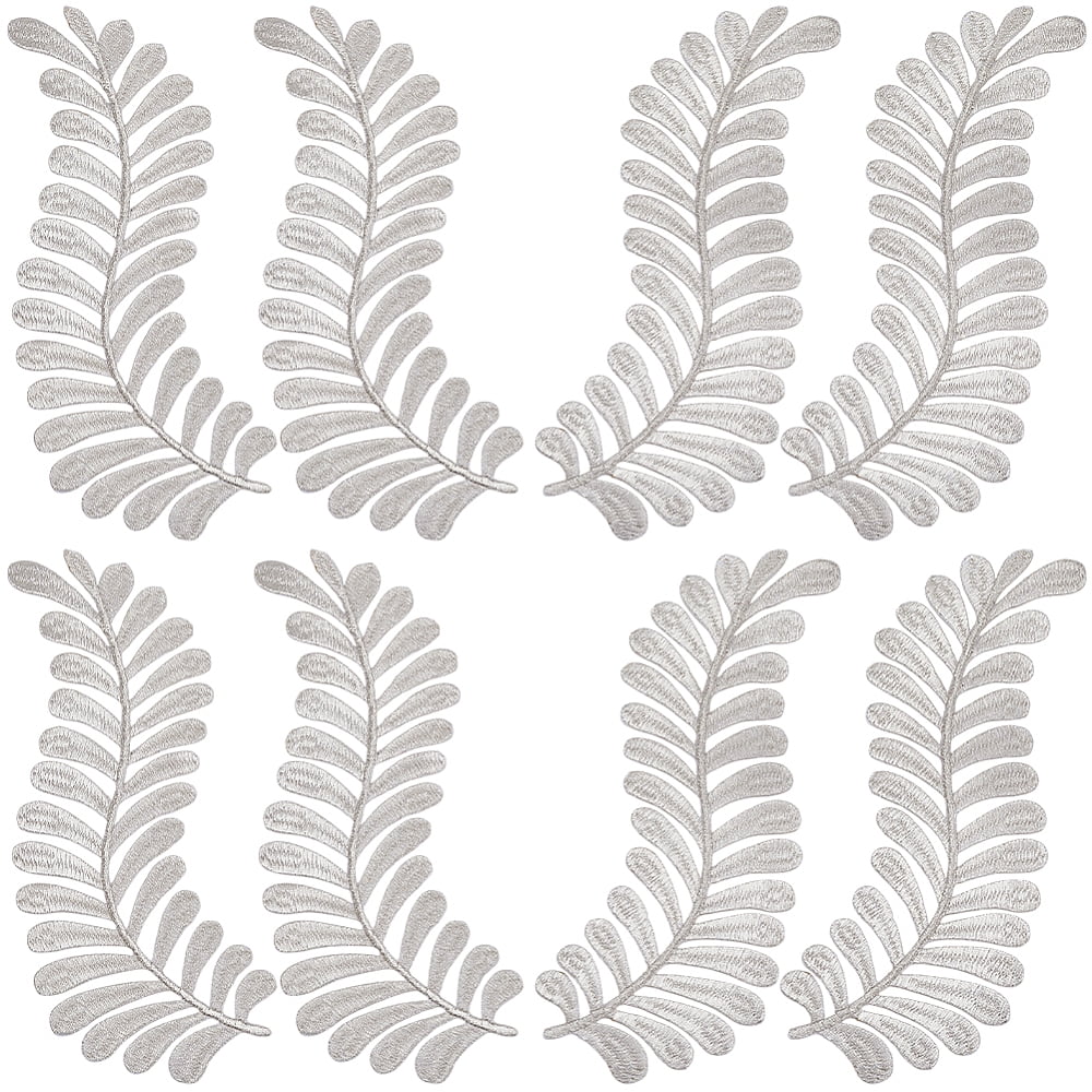 4 Pairs Leaves Iron On Patches Silver Ivy Leaf Embroidery Patch Sew On ...
