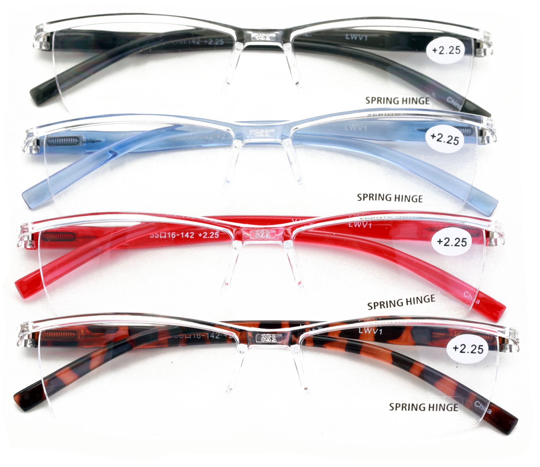 4 Pairs Lightweight Transparent Clear Rectangular Unisex Readers with ...