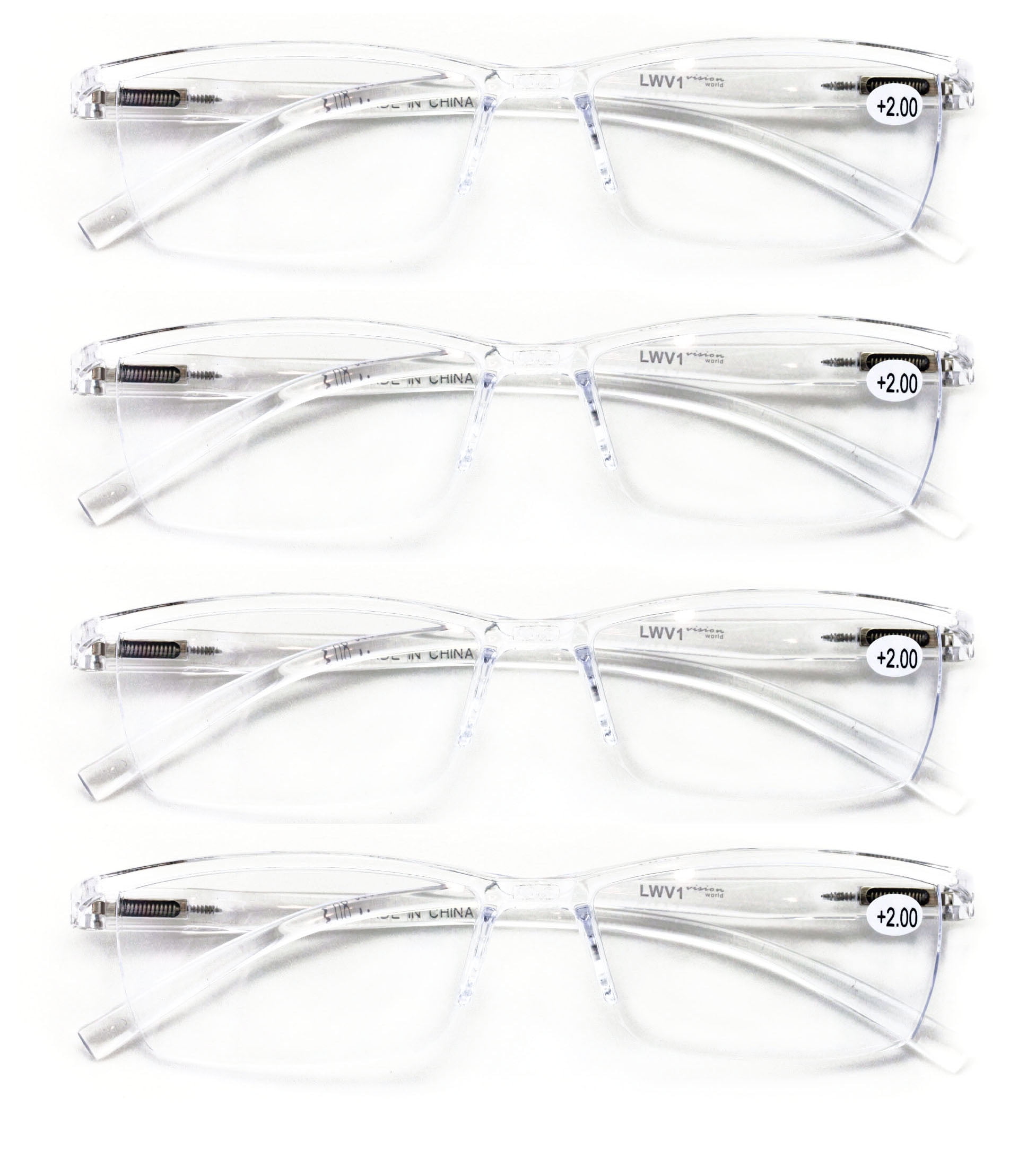4 Pairs Lightweight Transparent Clear Rectangular Unisex Readers with ...