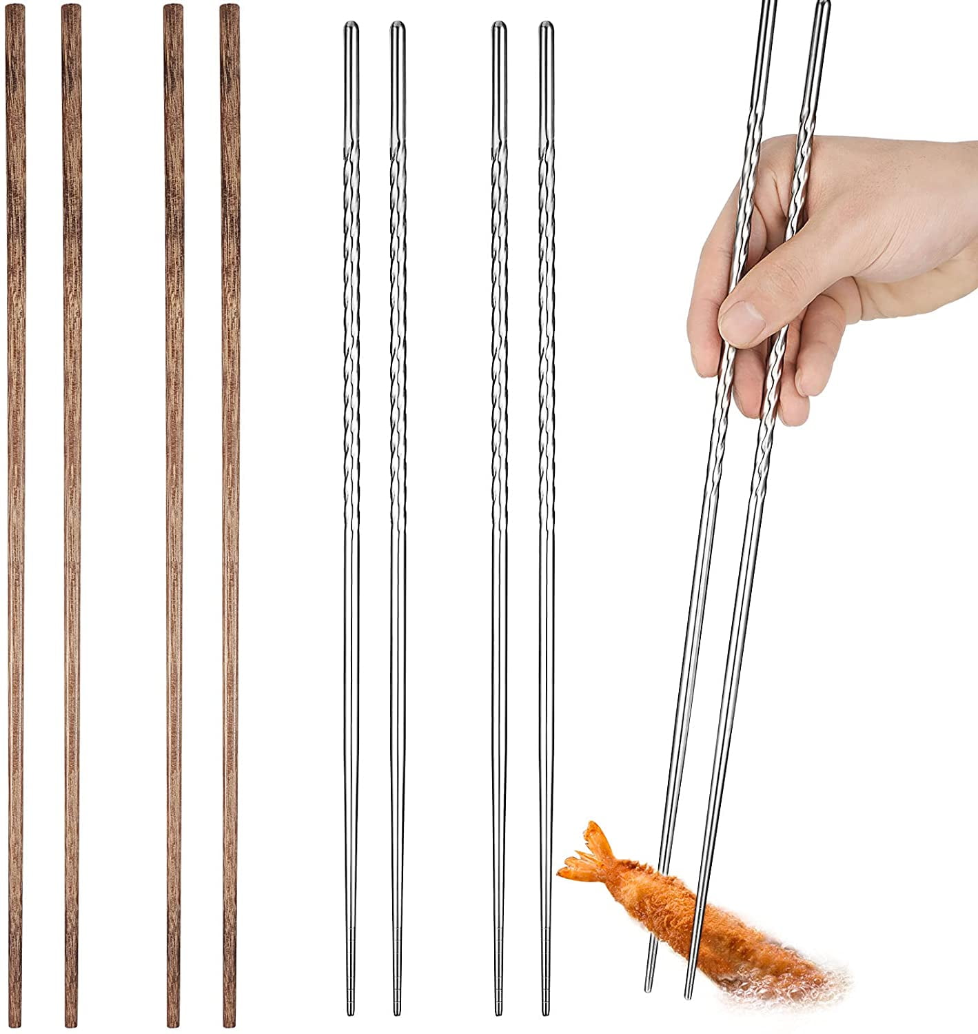 4 Pairs Long Cooking Chopsticks 15.3 Inch & 16.5 Inch Extra Long ...