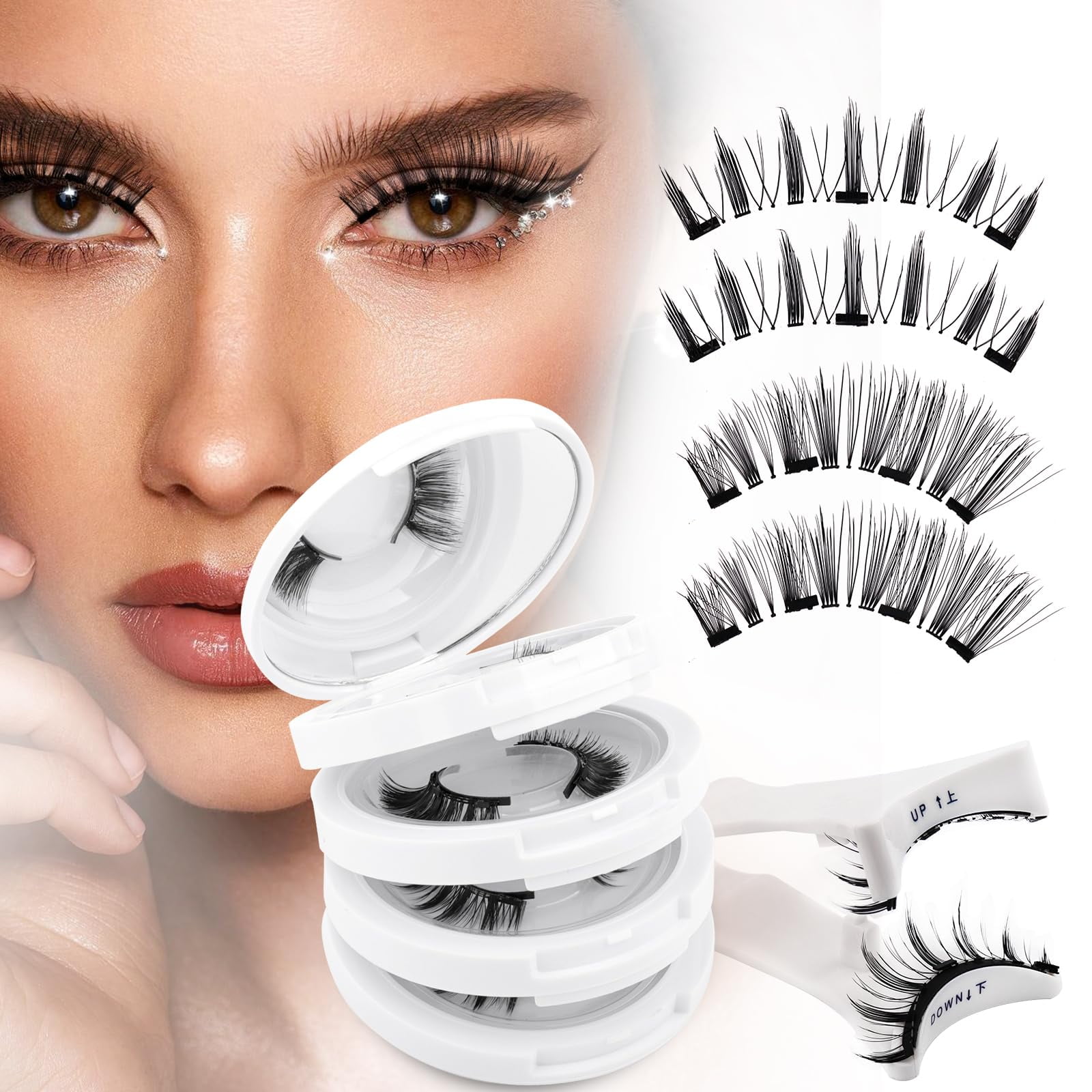 4 Pairs Magnetic Eyelashes without Eyeliner Reusable Waterproof Natural ...