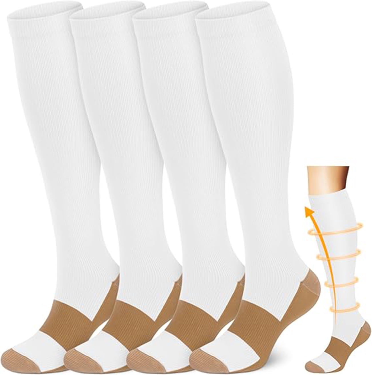 4 Pairs Medical Sport Compression Socks - 15-20mmhg Graduated Knee-High ...