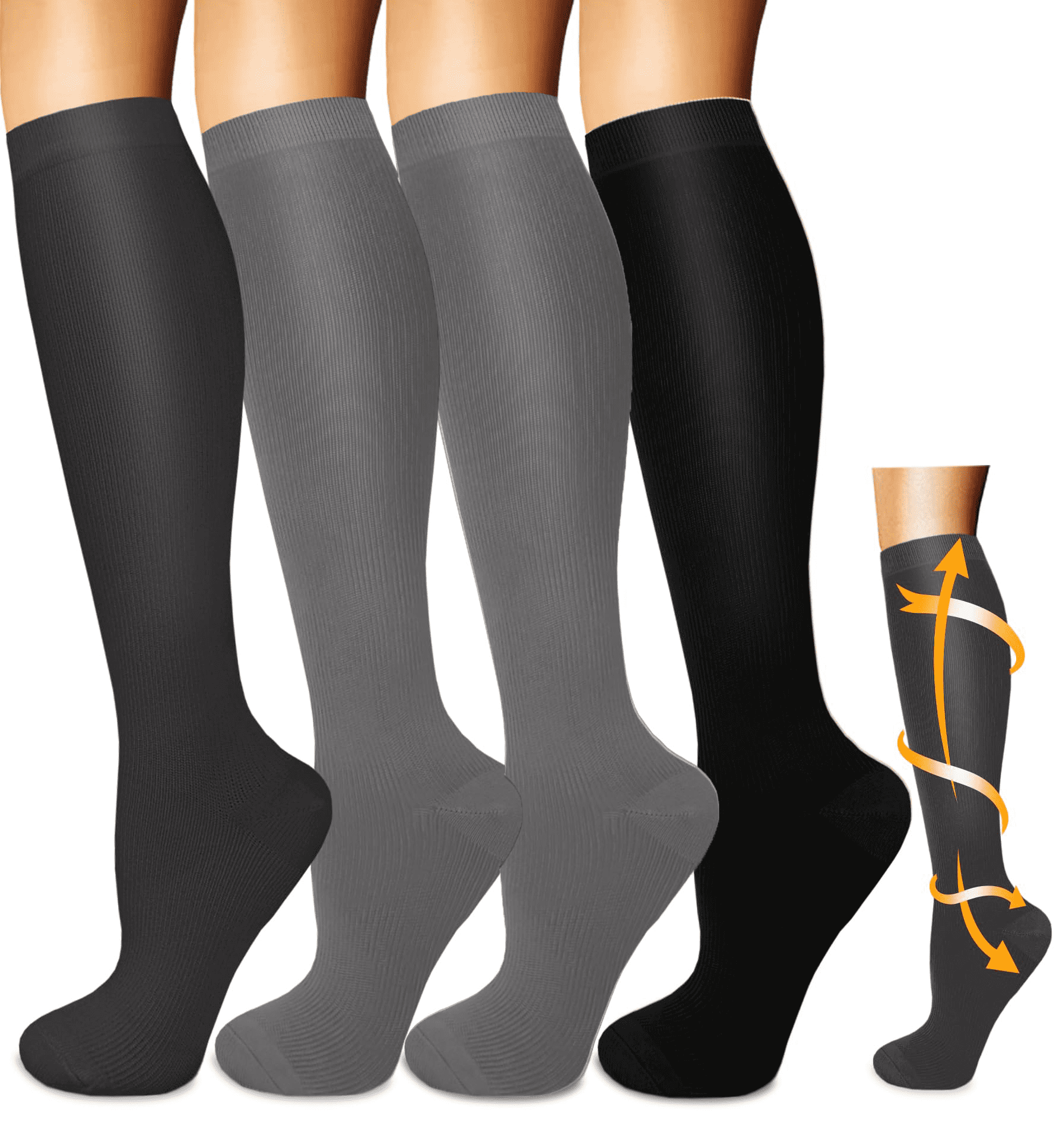 4 Pairs Medical Sport Compression Socks - 15-20mmhg Graduated Knee-High ...