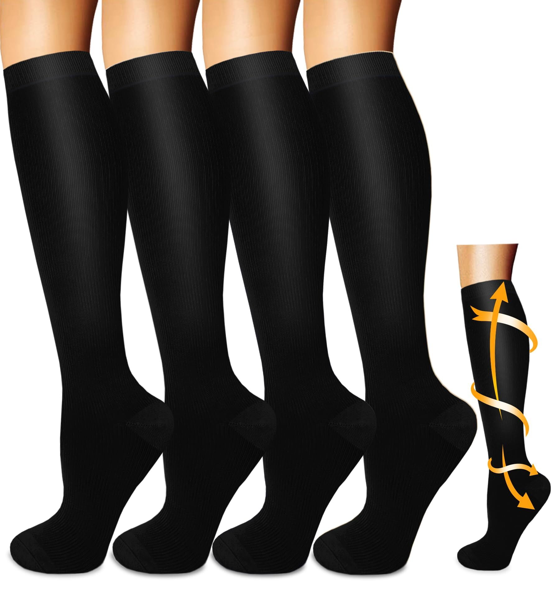 4 Pairs Medical Sport Compression Socks - 15-20mmhg Graduated Knee-High ...