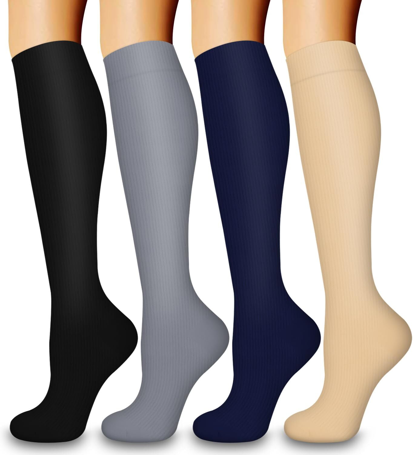 4 Pairs Medical Sport Compression Socks for Women & Men - 15-20mmhg ...