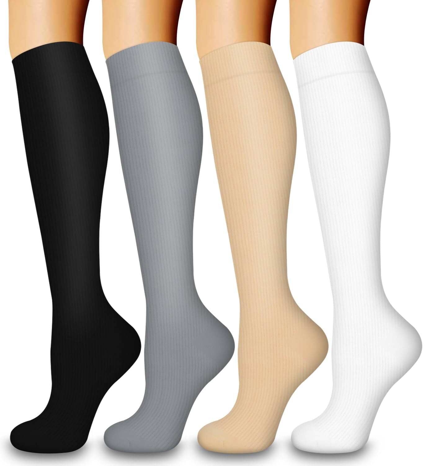 4 Pairs Medical Sport Compression Socks for Women & Men - 15-20mmhg ...