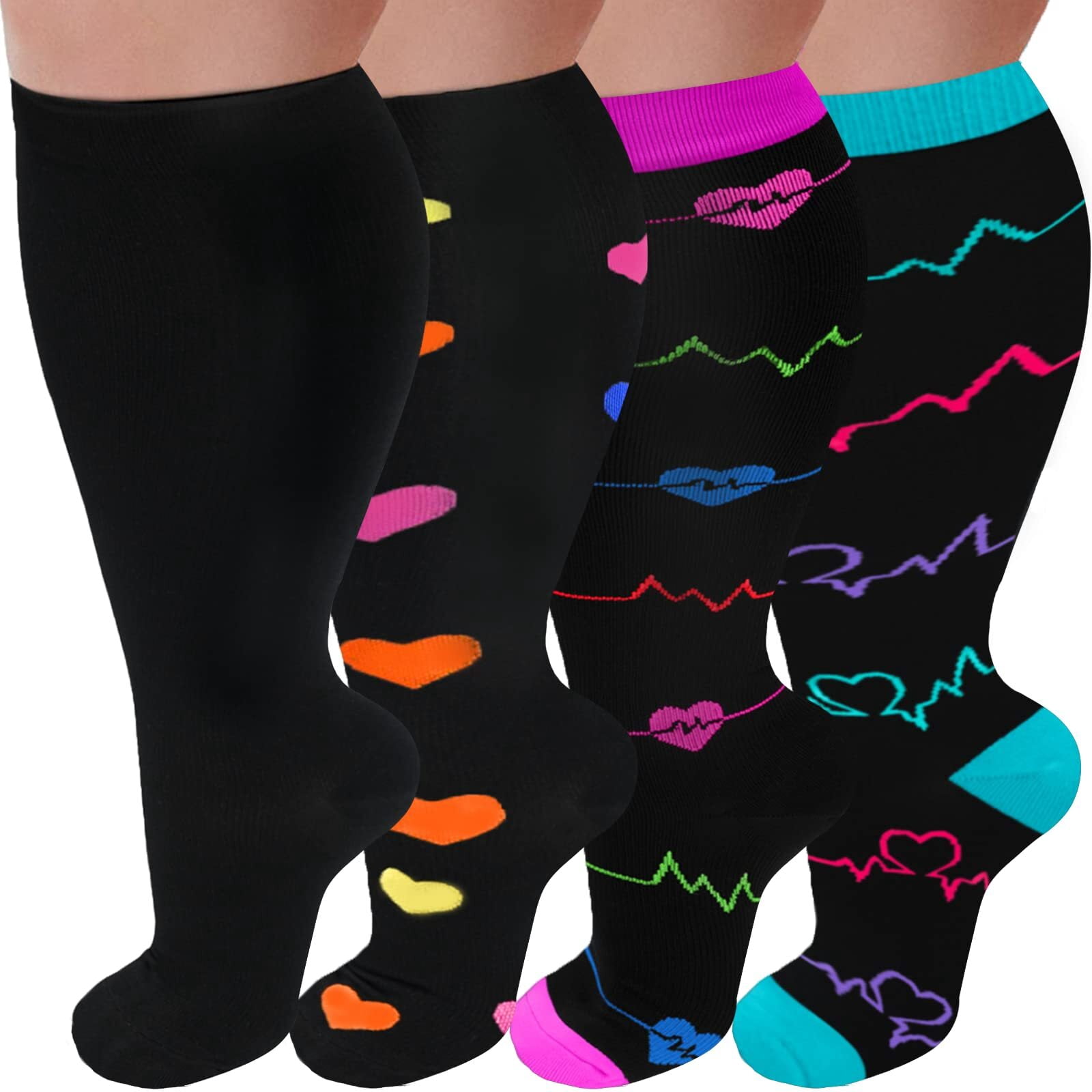 4 Pairs Medical Sport Plus Size Compression Socks - 20-30mmHg Graduated ...