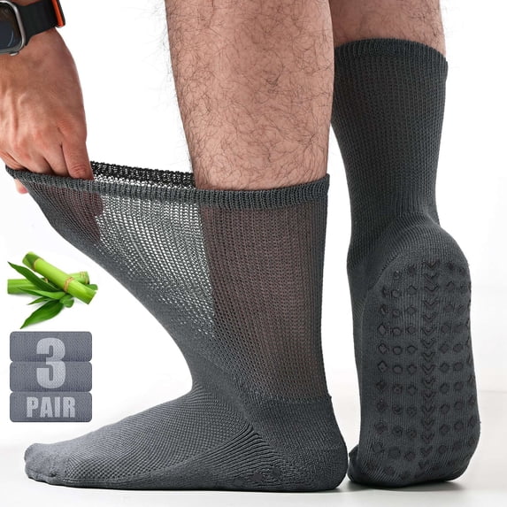 4 Pairs Men Diabetic Socks 9-11 Non-Binding Moisture Crew Length Socks ...