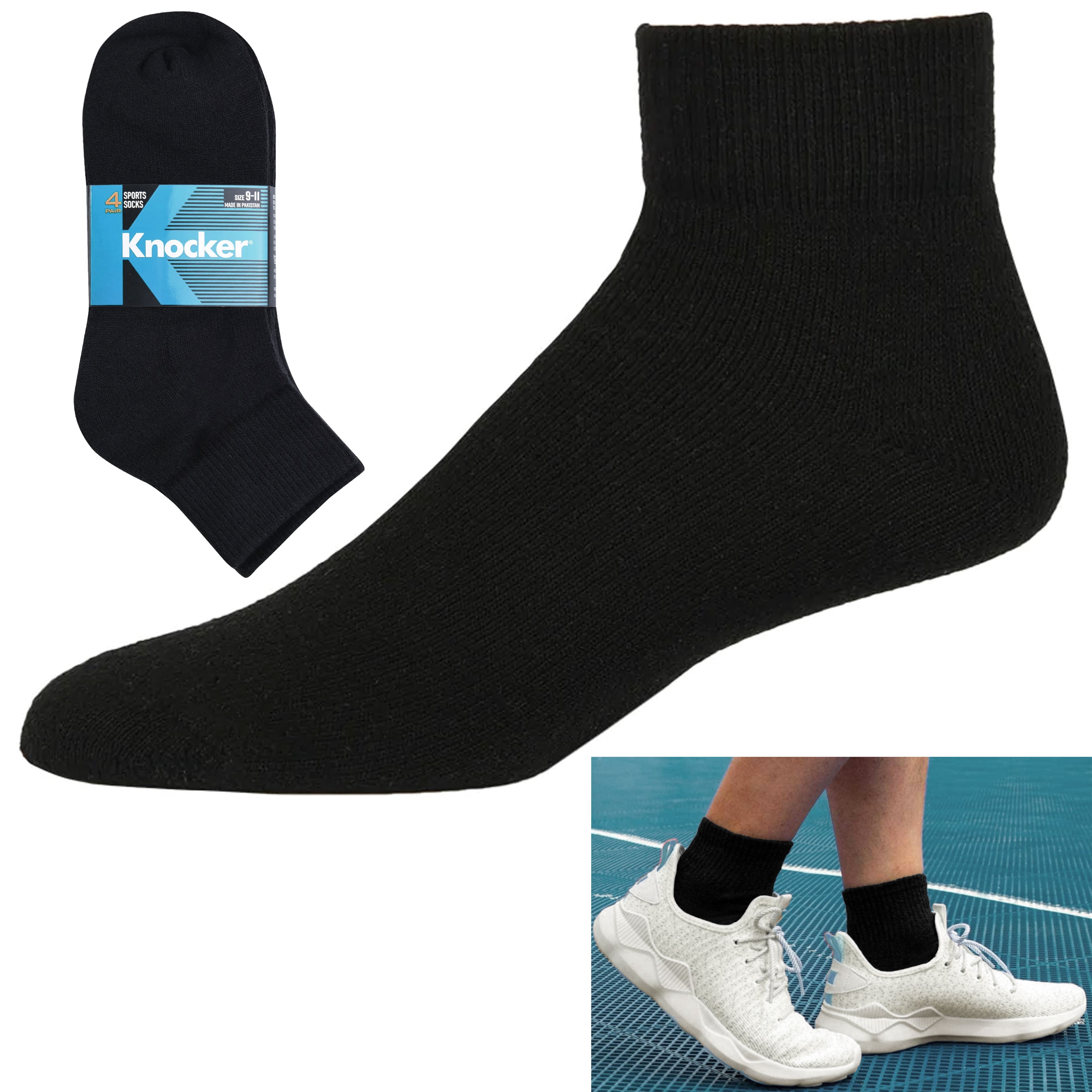 4 Pairs Men's Black Athletic Ankle Quarter Crew Sports Socks Cotton ...