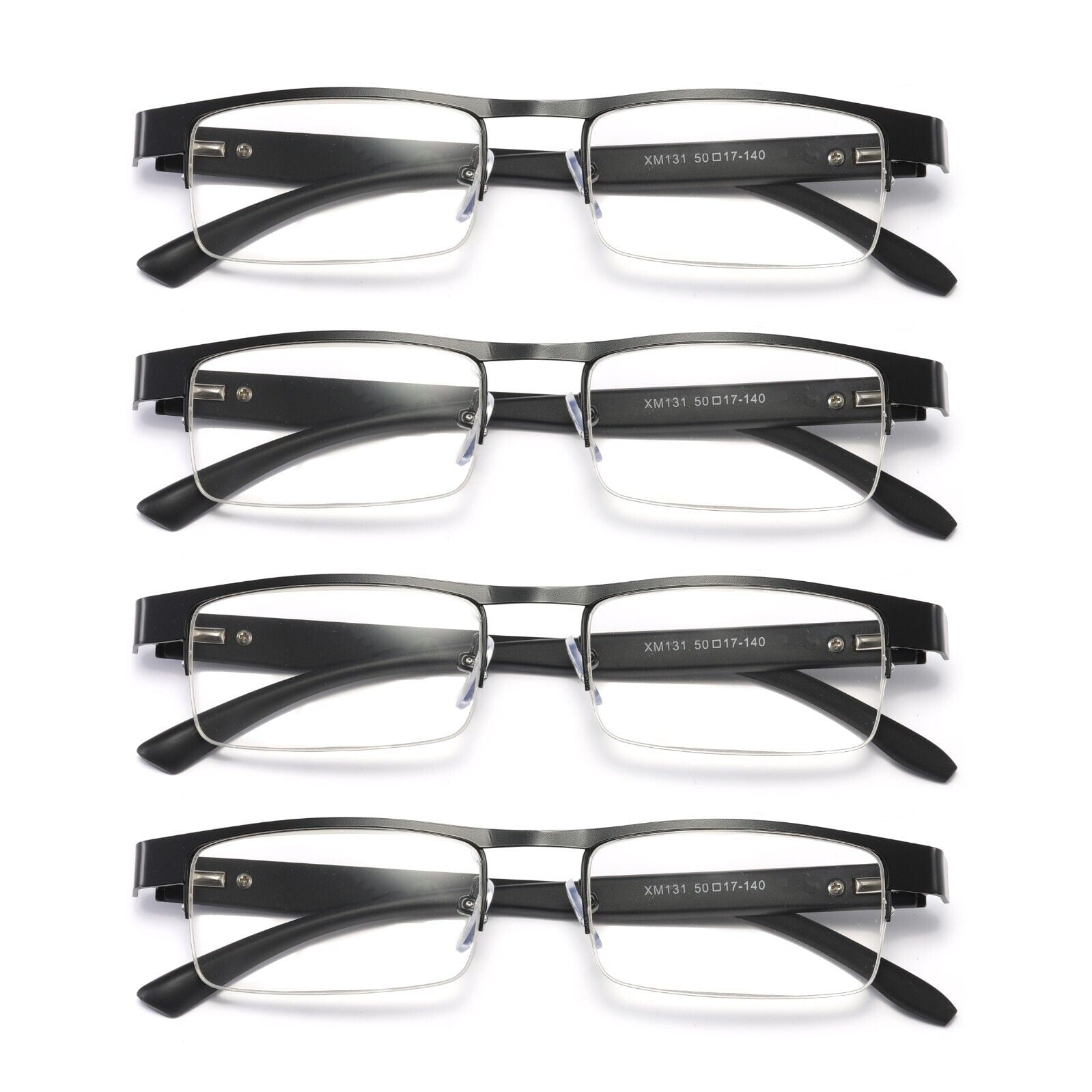 4 Pairs Mens Rectangular Metal Half Frame Reading Glasses Spring Hinge ...