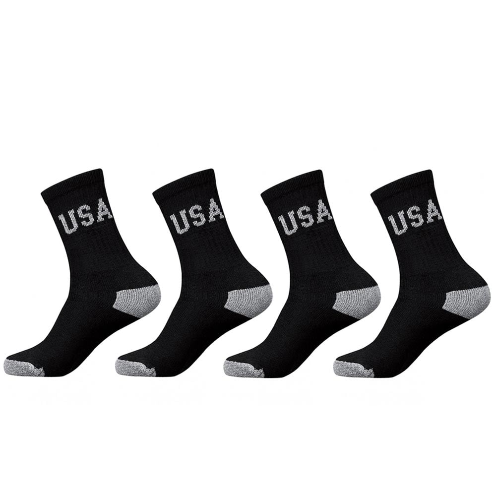 4 Pairs Mens USA Crew Socks Cushioned Black Sport Dress Hiking Camp 10 ...