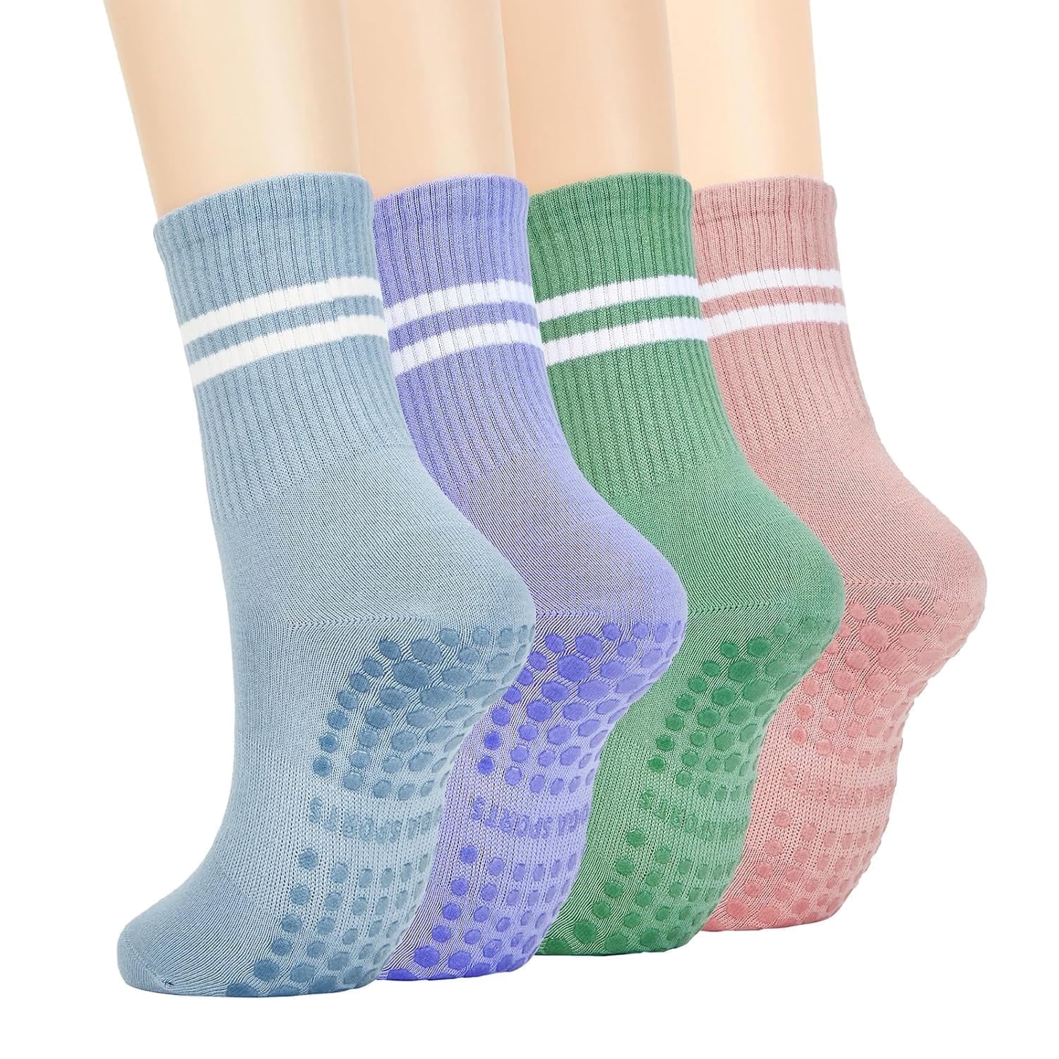 4 Pairs Non Slip Grip Socks for Women, Non Skid Anti Slip Grippy Socks ...