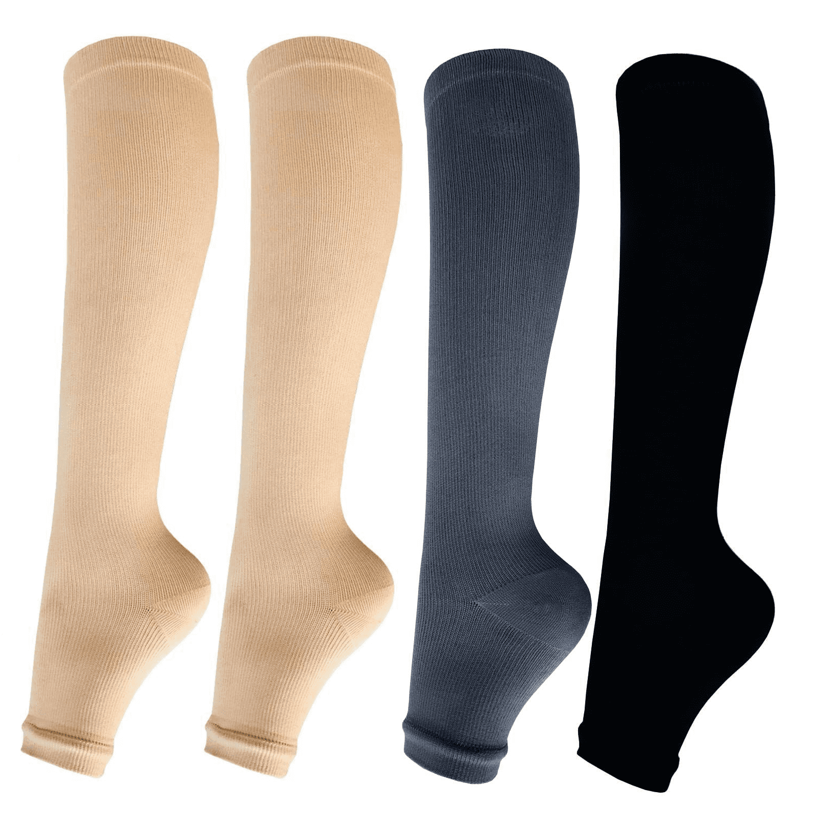 4 Pairs Open Toe Compression Socks for Men & Women 15-20 mmhg Graduated ...