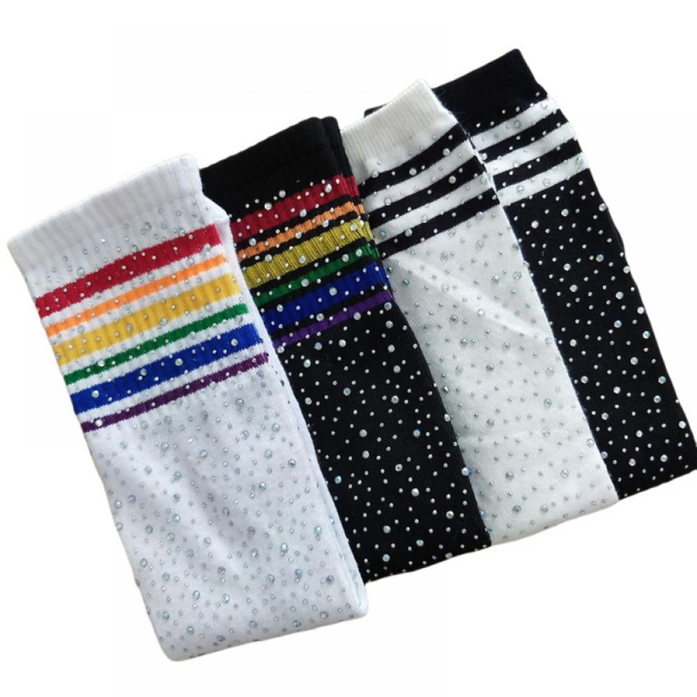 4 Pairs Over The Knee Rhinestone Socks Little Girls Shiny Rhinestone ...