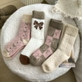 4 Pairs Pink Bowknot Plush Socks | Women'S Thick Warm Socks with ...