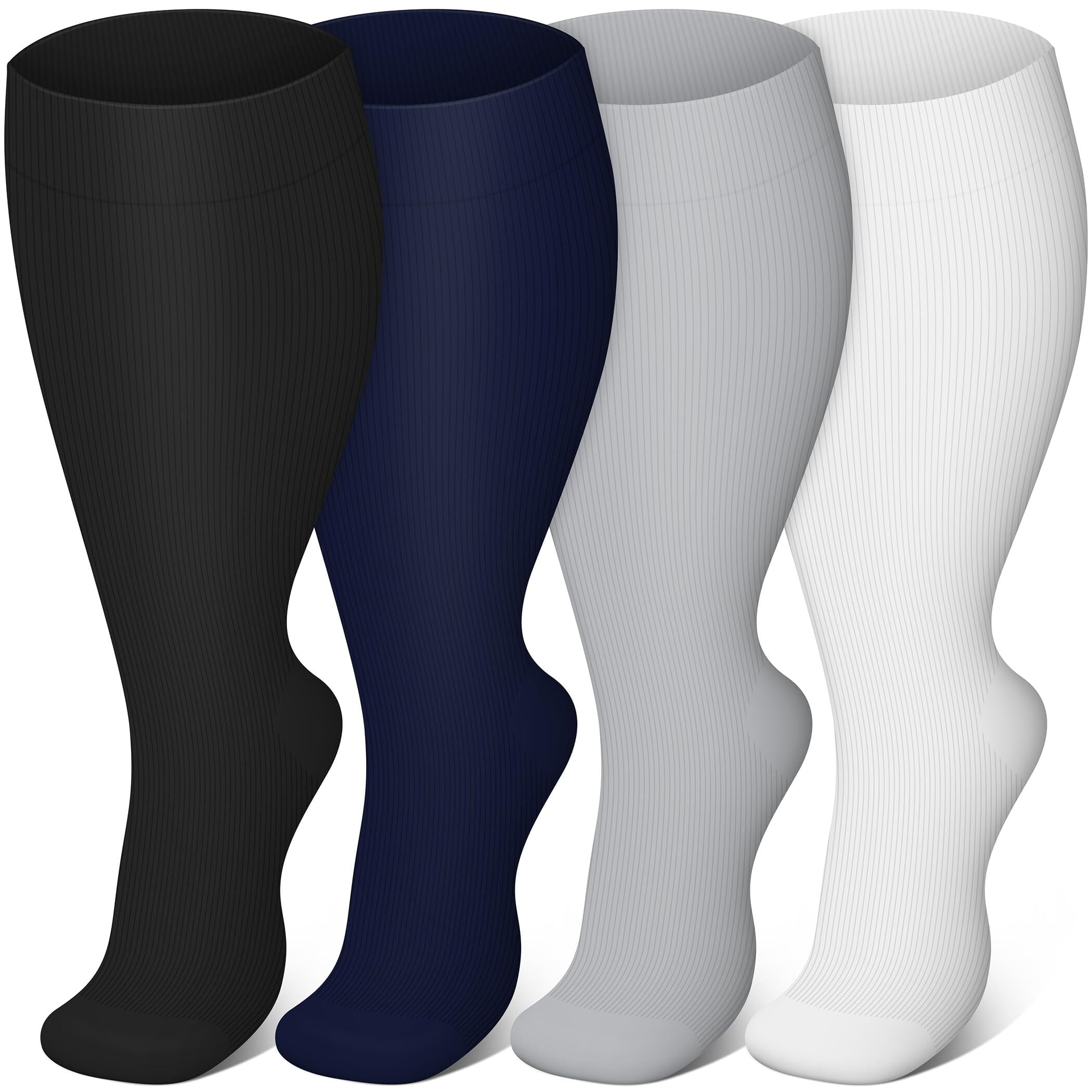 4 Pairs Plus Size Compression Socks for Men & Women 15-20 mmhg ...