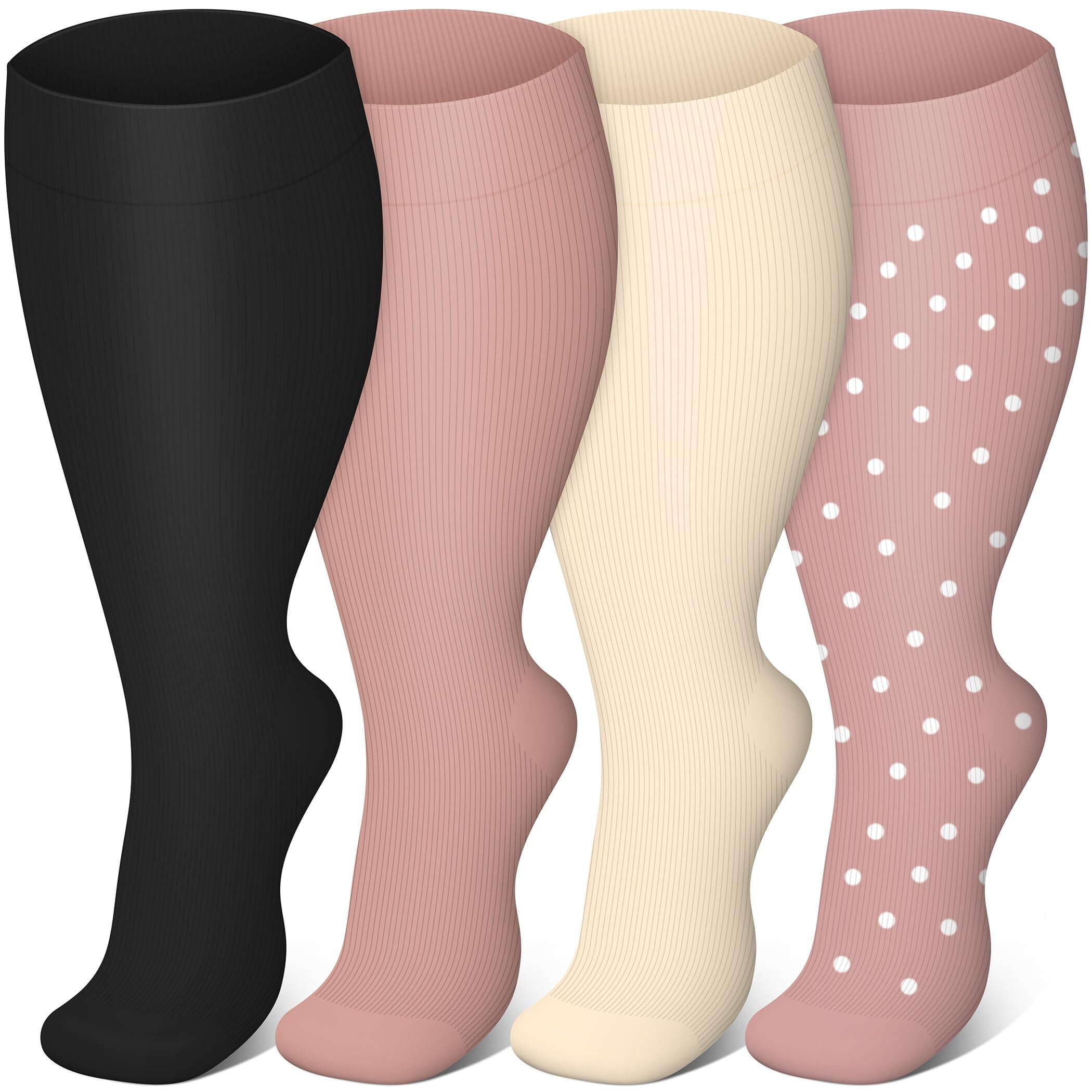 4 Pairs Plus Size Compression Socks for Men & Women 15-20 mmhg ...