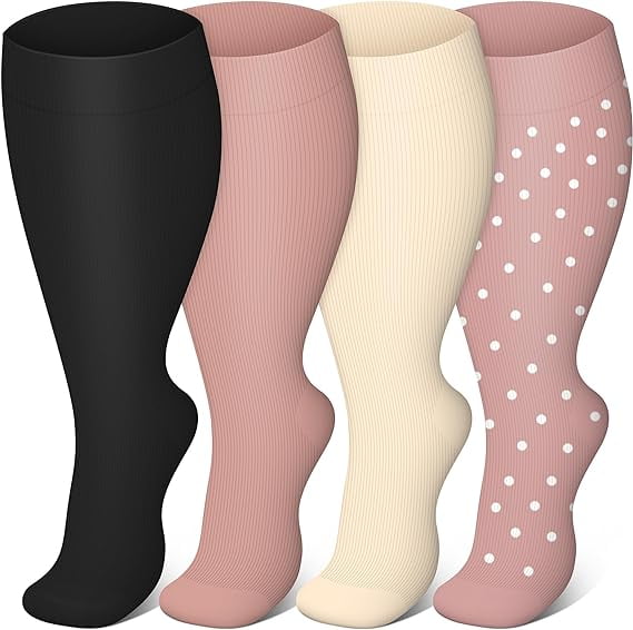 4 Pairs Plus Size Compression Socks for Men Women Knee Support Hose ...