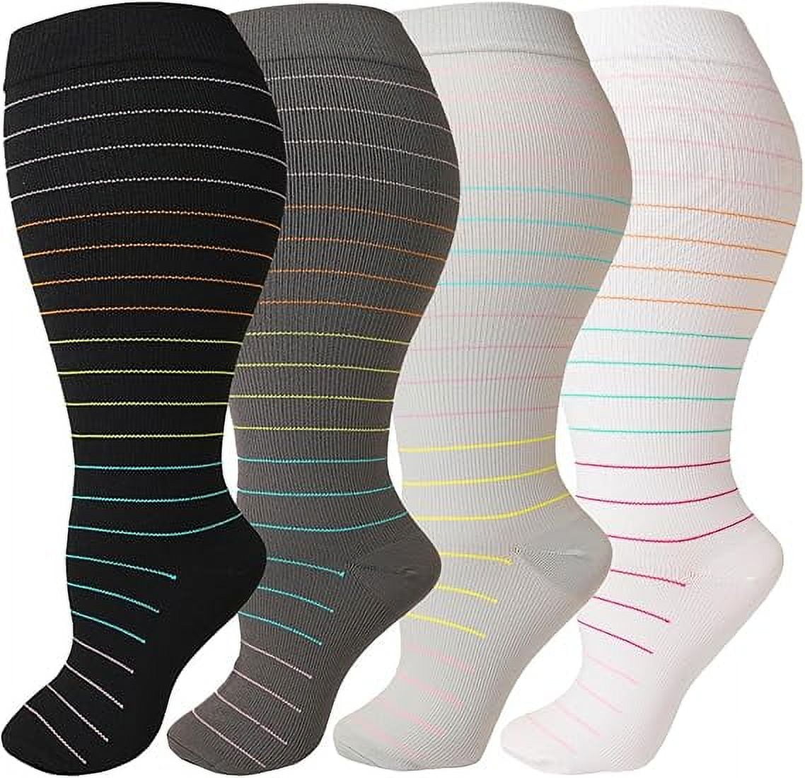4 Pairs Plus Size Compression Socks-Wide Calf Knee High Socks for Men ...