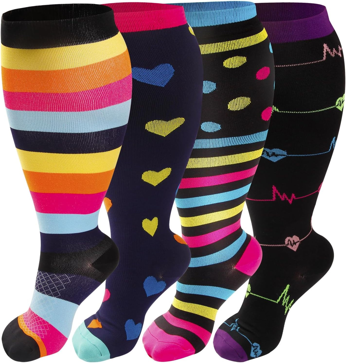 4 Pairs Plus Size Compression Socks for Women & Men, Extra Wide Calf 20 ...