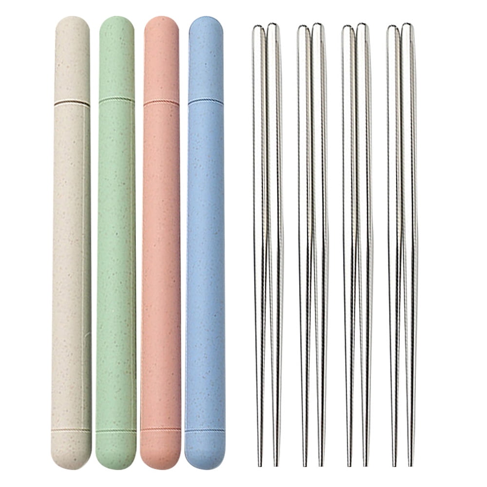 4 Pairs Portable Chopsticks with Case Stainless Steel Chopsticks ...