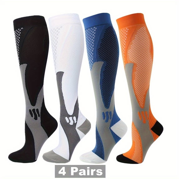4 Pairs Professional Knee-High Compression Socks for Men & Women ...