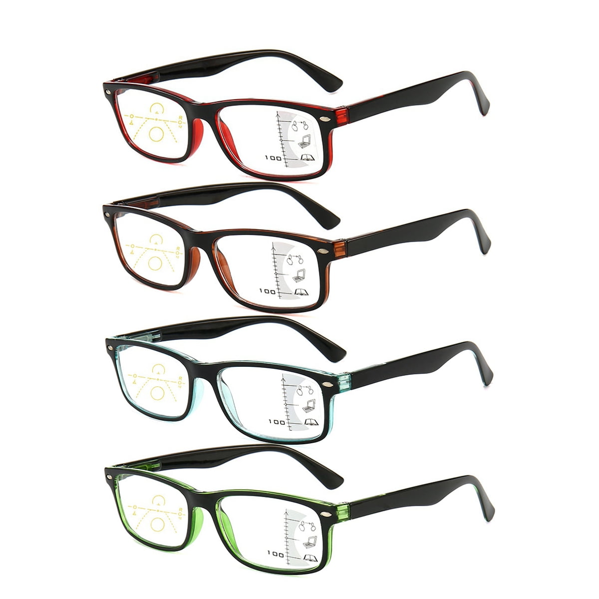 4 Pairs Progressive Multifocus Reading Glasses Blue Light Blocking ...