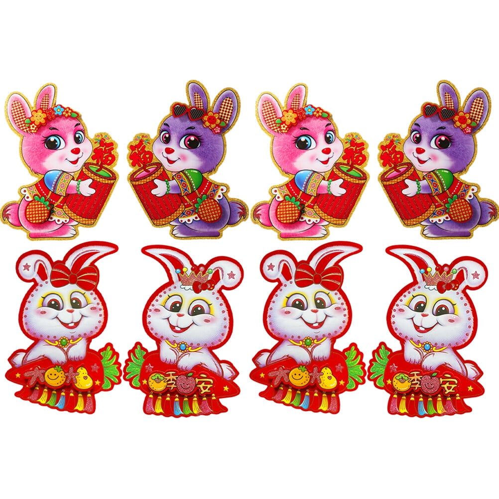 4 Pairs Rabbit Door Sticker Decor Stickers 2023 Year of The Decorations ...