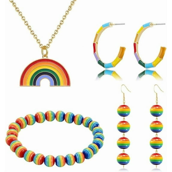 4 Pairs Rainbow Earrings Necklace Bracelet Set for Women Boho Gay ...