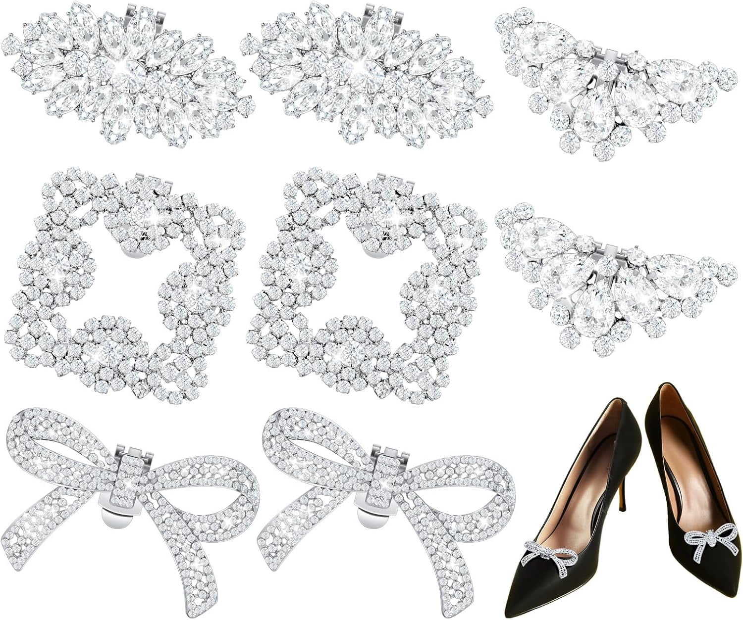 4 Pairs Rhinestone Pearl Shoe Clips Crystal Shoe Buckles Bow Square ...
