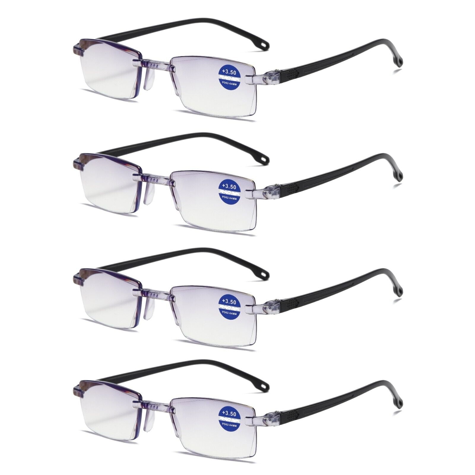 4 Pairs Rimless Blue Light Blocking Reading Glasses Diamond Cut Edge ...