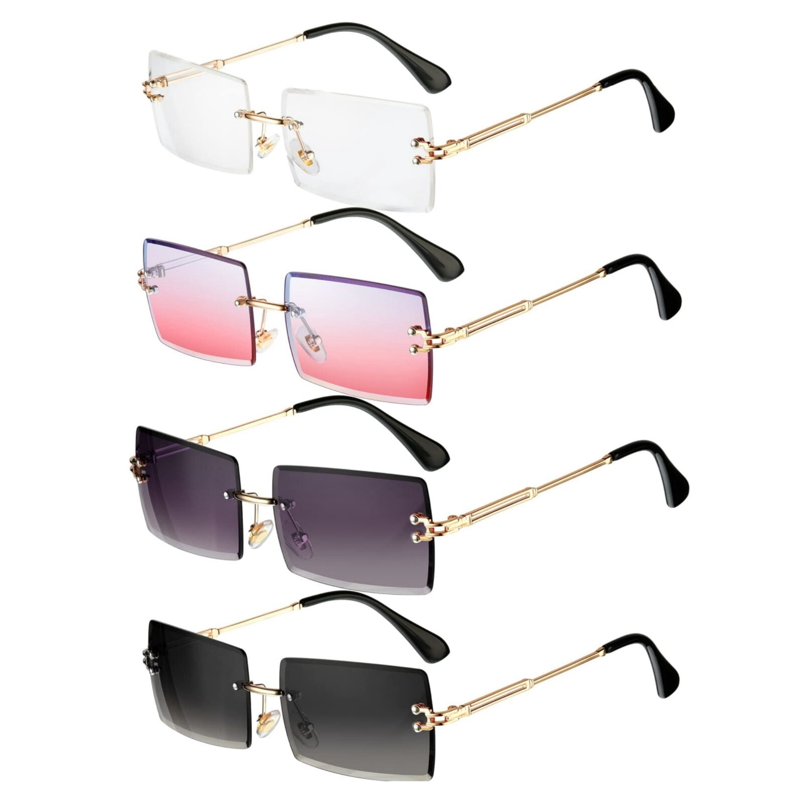 4 Pairs Rimless Rectangle Sunglasses Tinted Frameless Eyewear Vintage ...