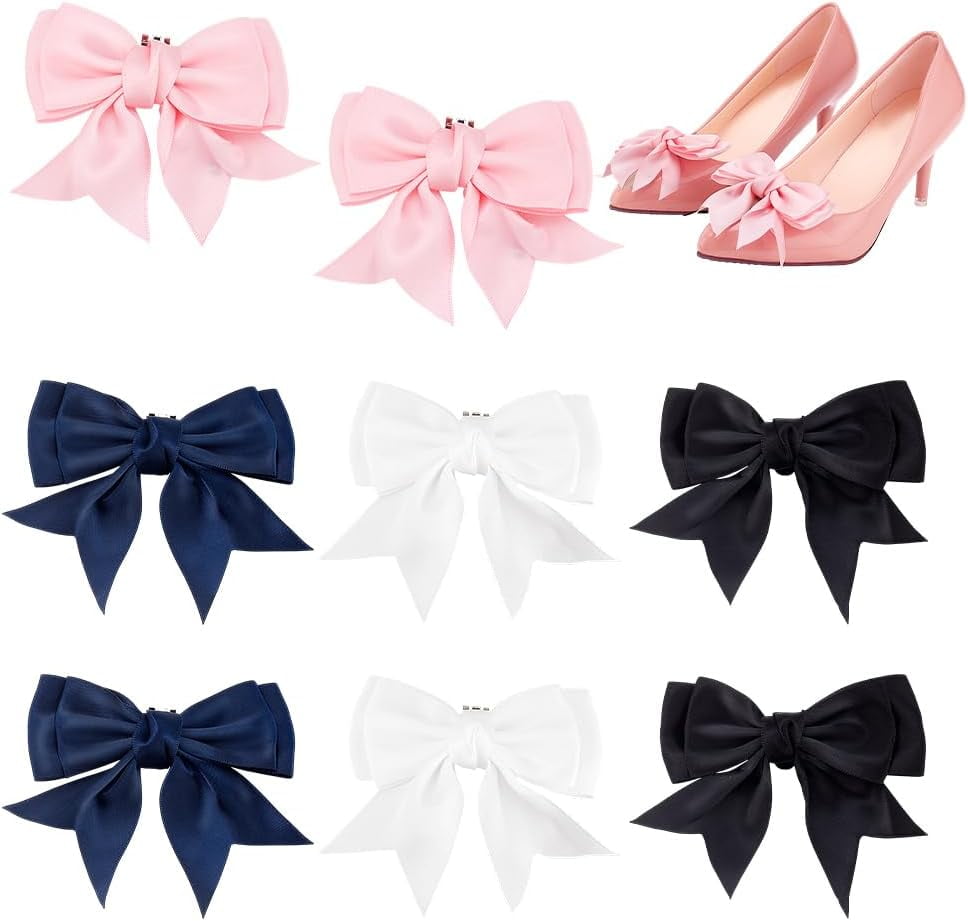 4 Pairs Satin Bow Shoe Clips Removable Shoe Clips Bowknot Shoe ...