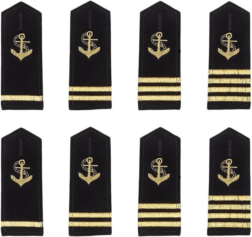 4 Pairs Shoulder Boards Uniform Epaulets Gold Anchor Hardboard Captain ...