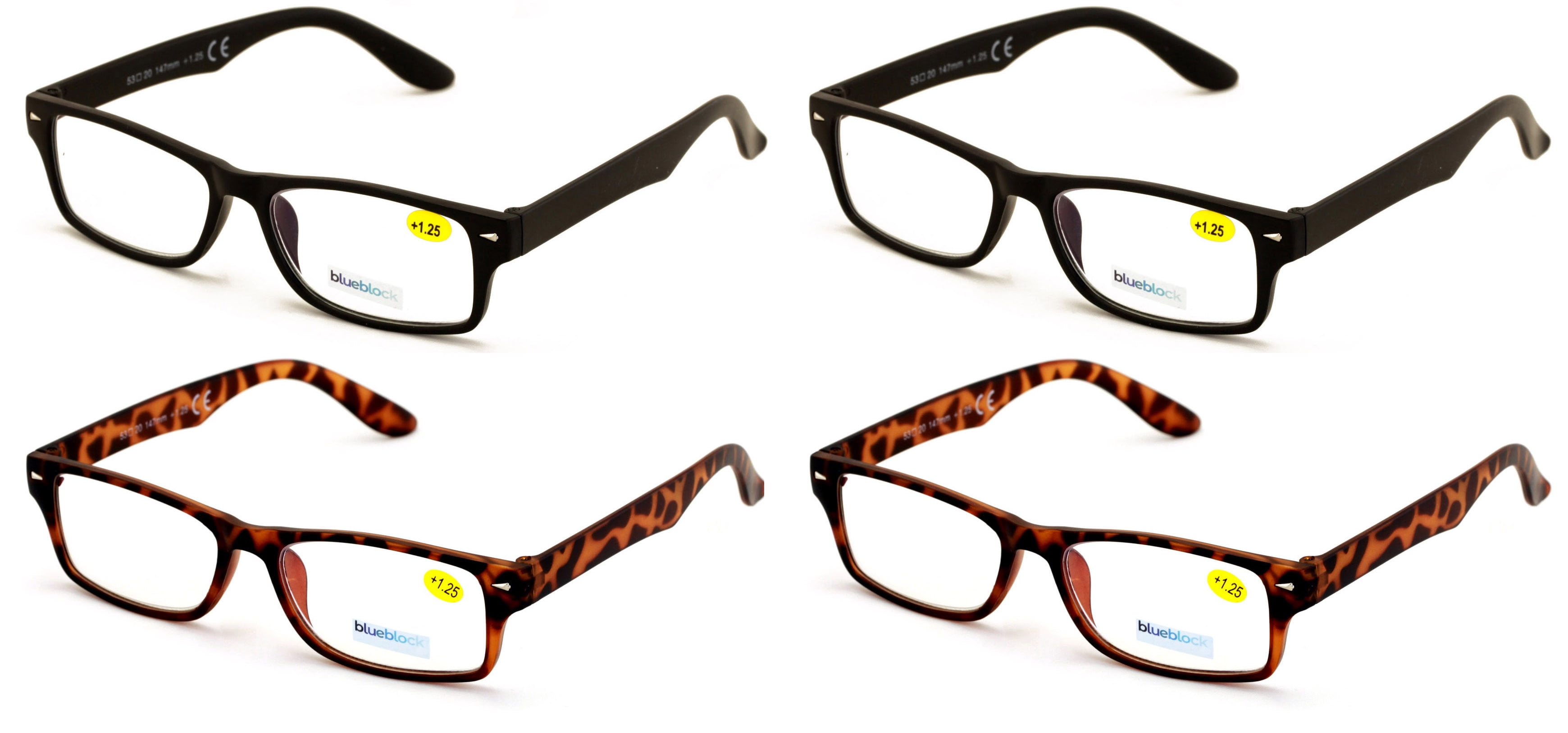 4 Pairs Simple Basic Reading Glasses Blue Blocker Black - Computer Anti ...