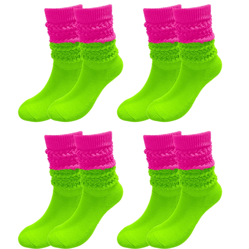 4 Pairs Slouch Socks Women Knee High Knit Style Solid Color Scrunch ...