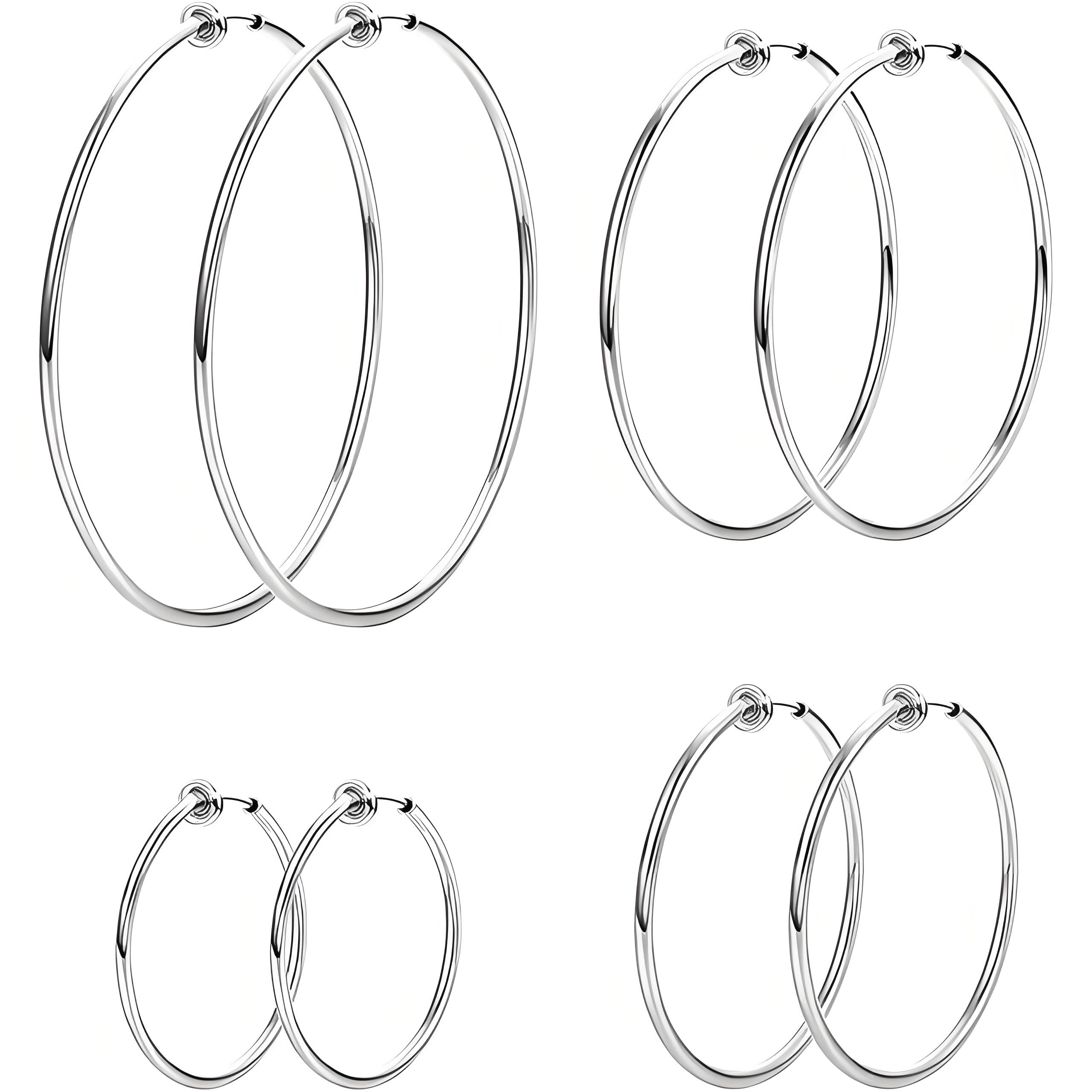 4 Pairs Stainless Steel Clip On Hoop Earrings for Women Fake Hoop ...