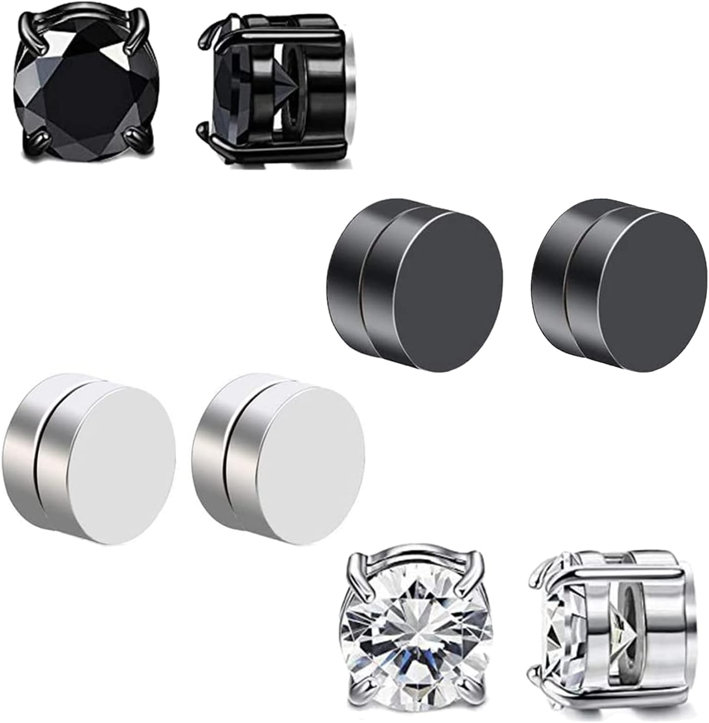 4 Pairs Stainless Steel Stud Earrings Set - Round Clip On Stud Earrings ...