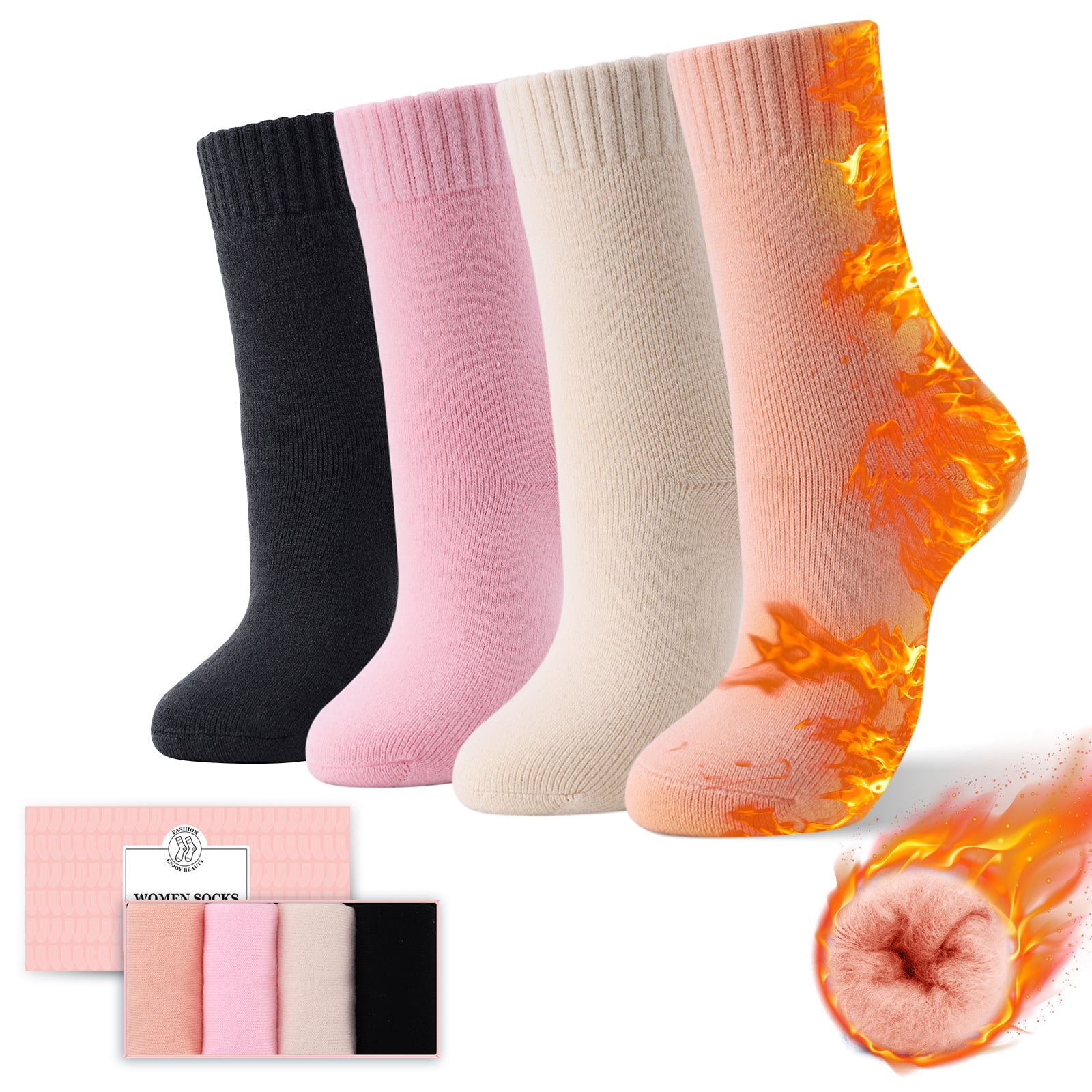 4 Pairs Thick Thermal Heated Socks for Women Extreme Cold Weather ...