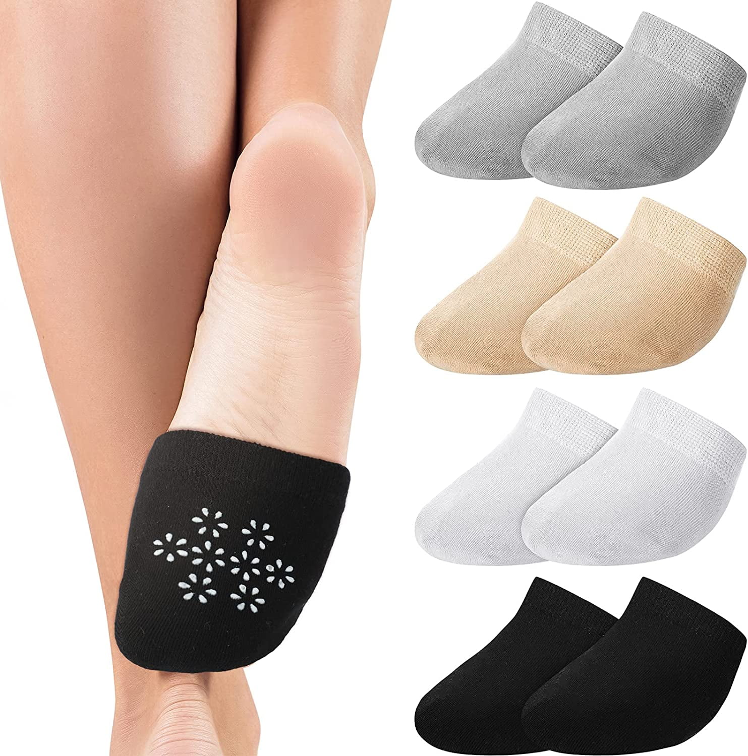 4 Pairs Women's Seamless Toe Topper Half Socks, Non-Skid, No Show Liner ...